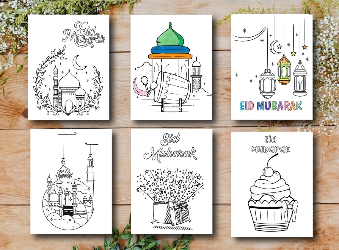 6 Printable Eid Colouring Cards for Kids Printable Eid Colouring Cards ...