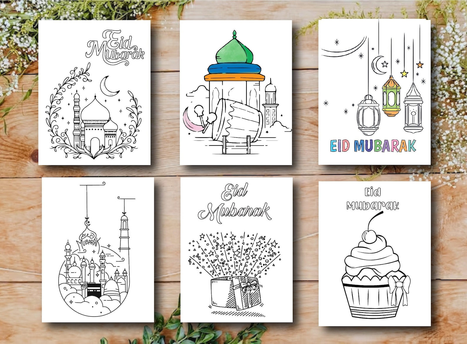 6 Printable Eid Colouring Cards for Kids Printable Eid Colouring Cards ...
