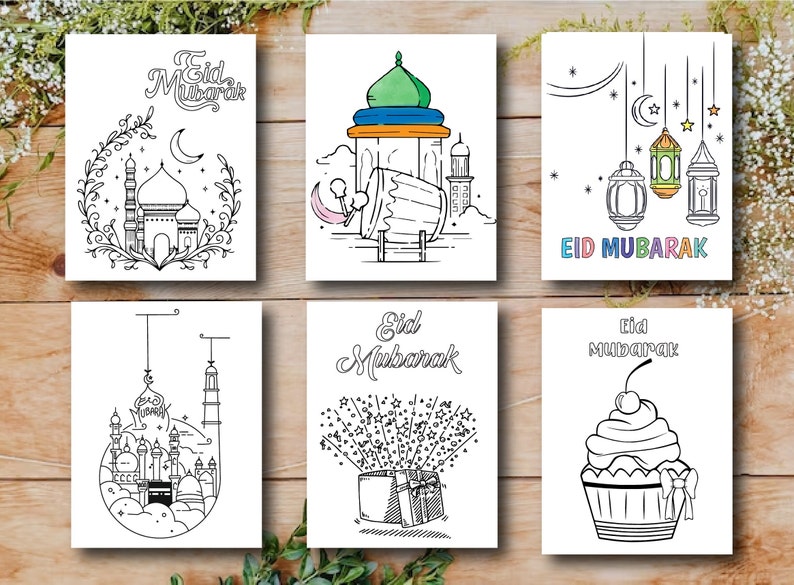 6 Printable Eid Colouring Cards for Kids Printable Eid Colouring Cards ...