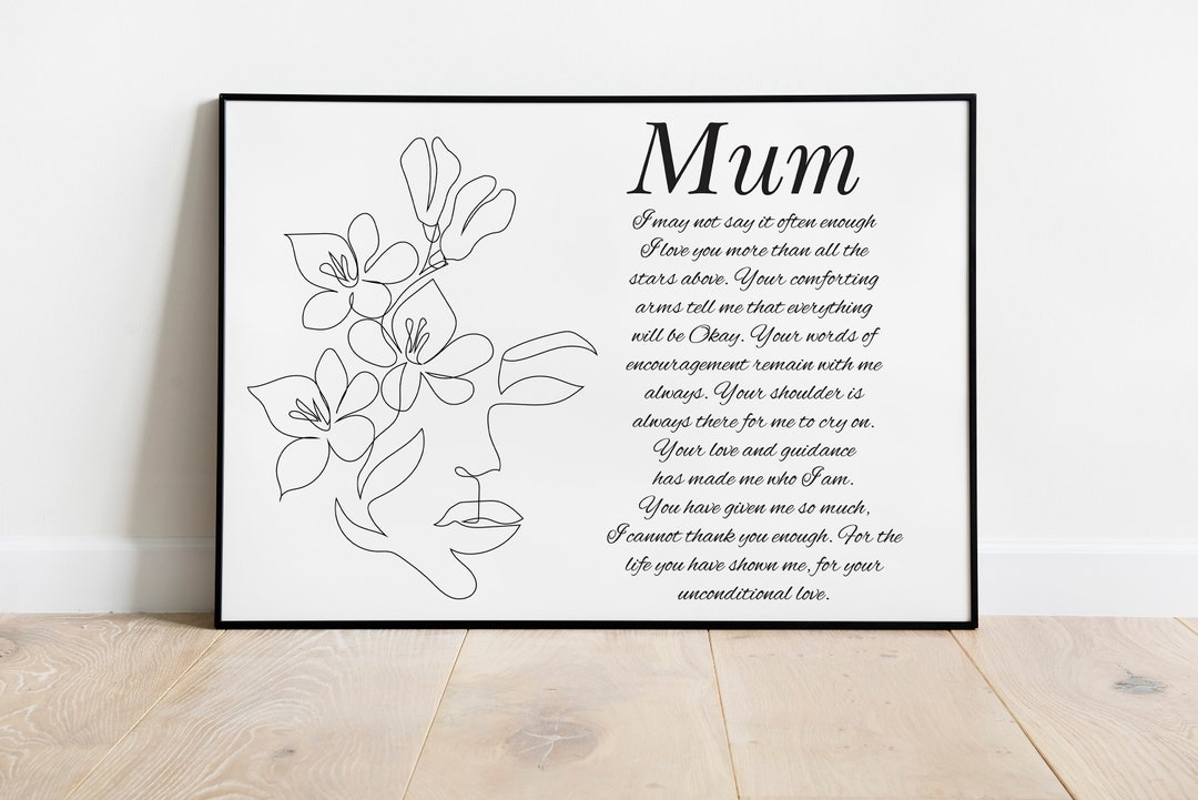 Mom Beautiful Line Art Poem /mothers Day Print / Mom Prints / Mother's ...