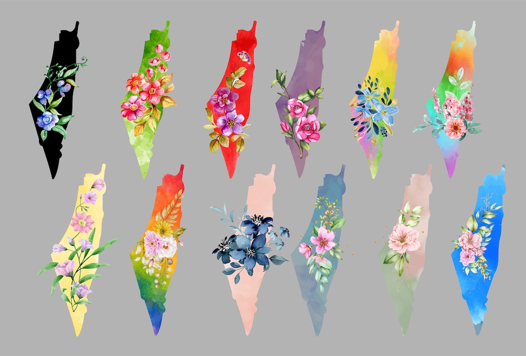 Palestine Map Floral Clipart: SVG, PNG, JPEG Vector Bundle *digital ...