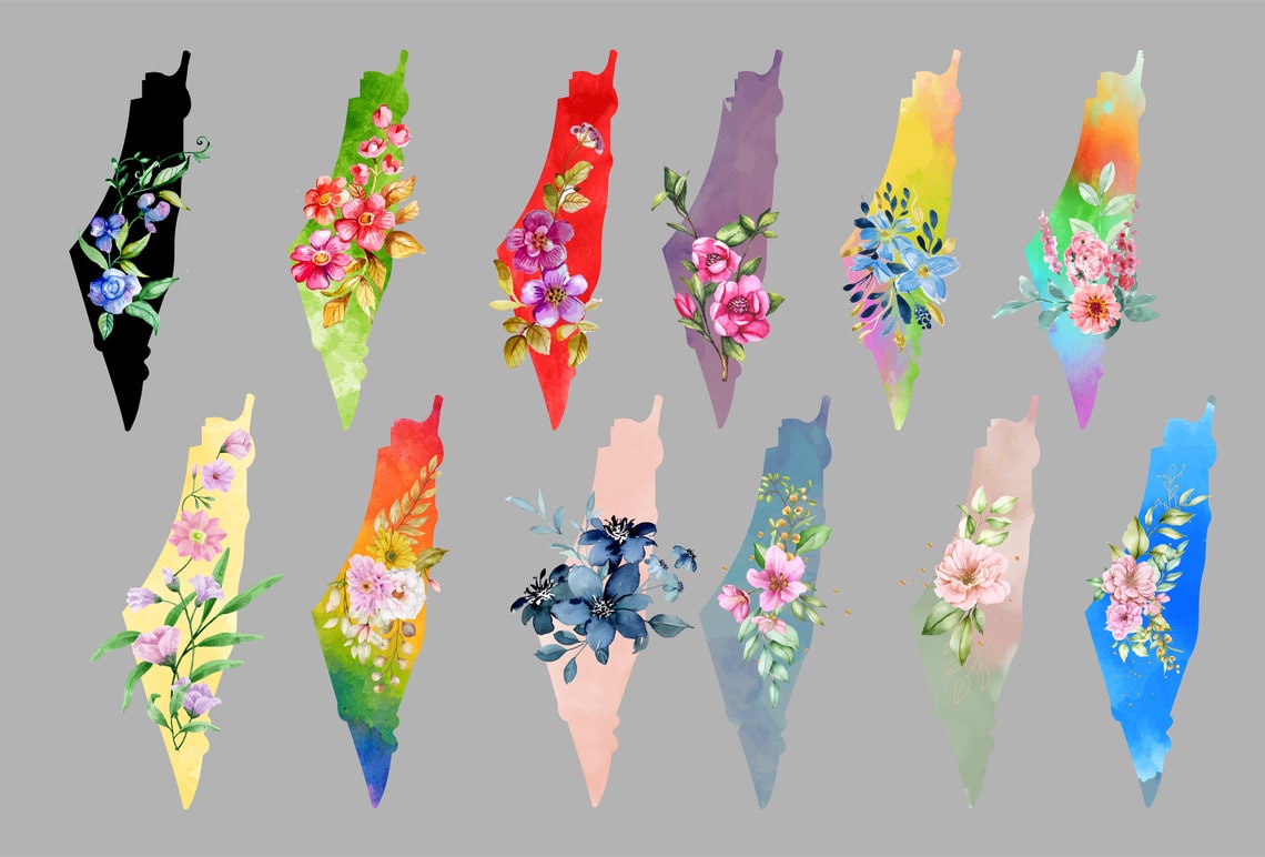Palestine Map Floral Svg Png AND Jpeg 12 Clipart Image Vector File ...