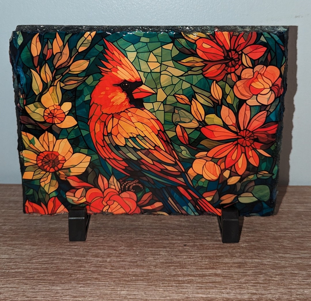 Cardinal Picture, Rock Slate, Cardinal Home Decor, Cardinal Gift, Bird ...