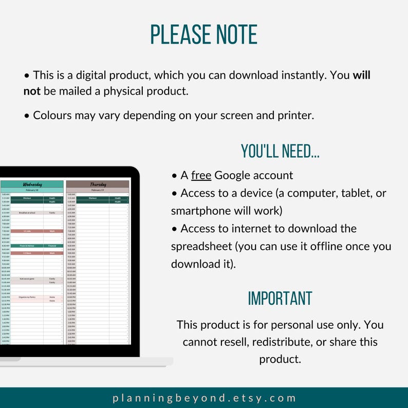 Weekly Planner Spreadsheet, Google Sheets Weekly Planner, Time Blocking ...