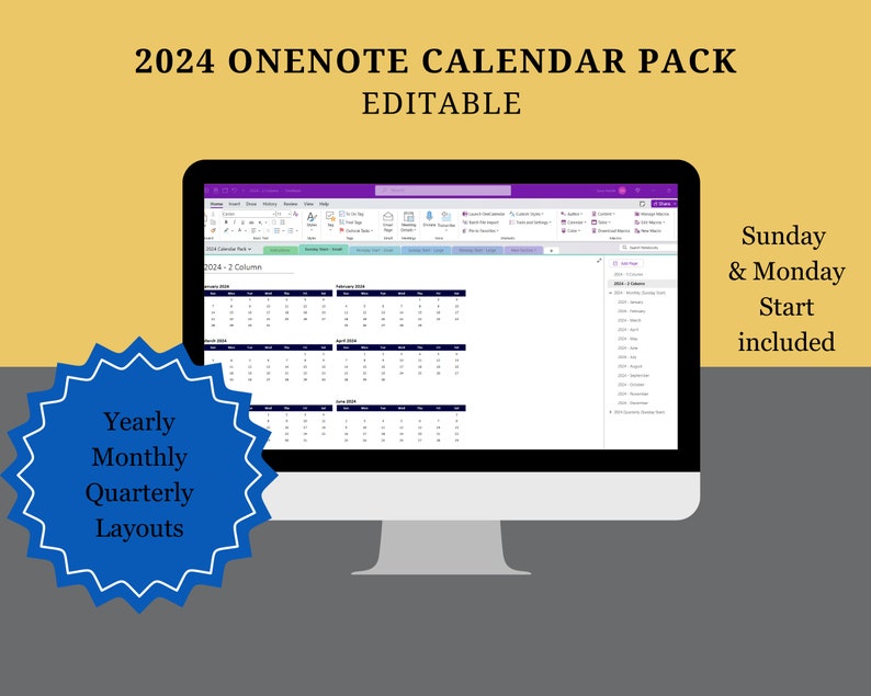 2024 Onenote Calendar Pack, Yearly Quarterly Monthly, Sunday and Monday ...