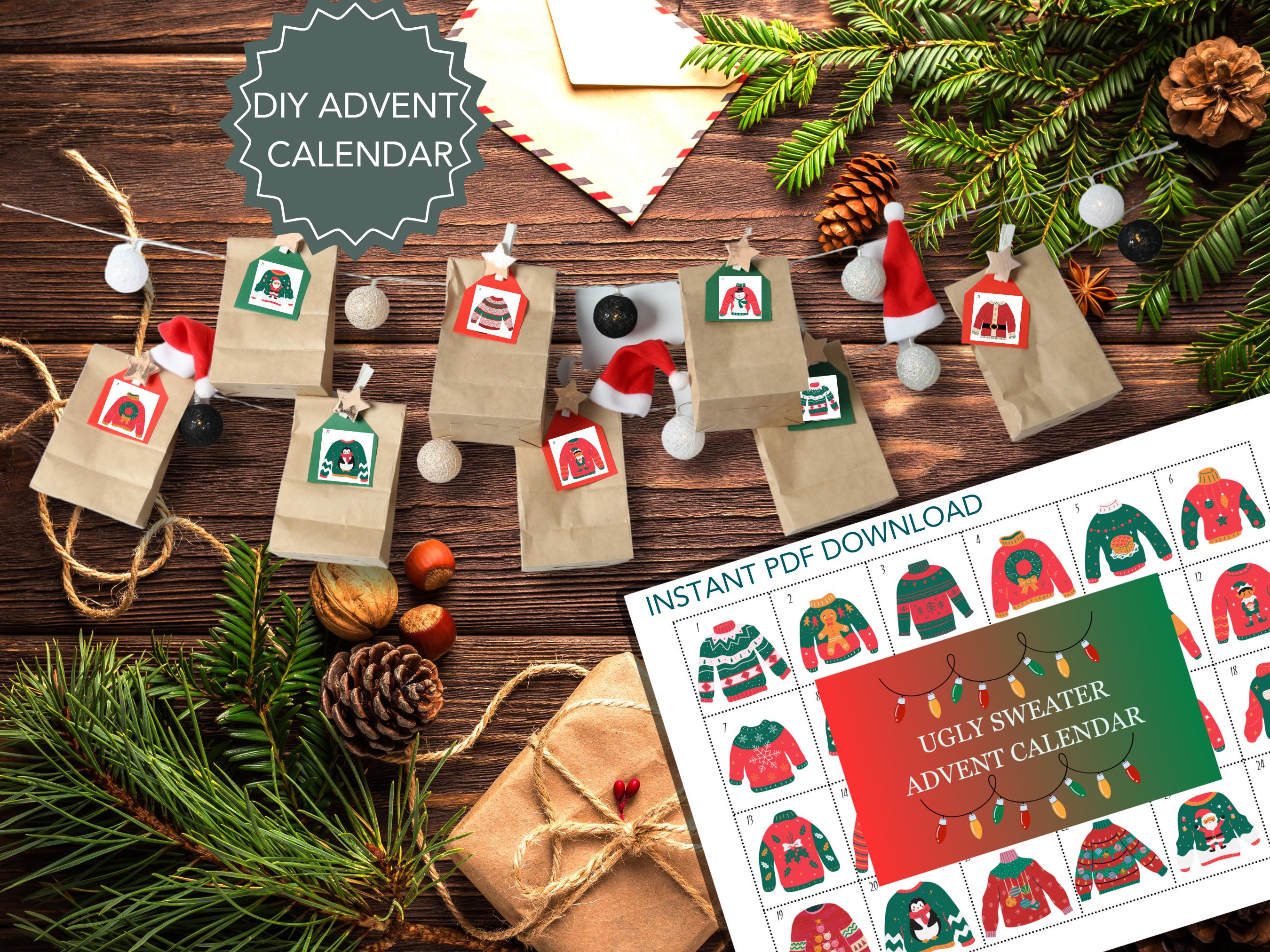 Ugly Sweater Advent Calendar, DIY Advent Calendar Printable, Christmas ...