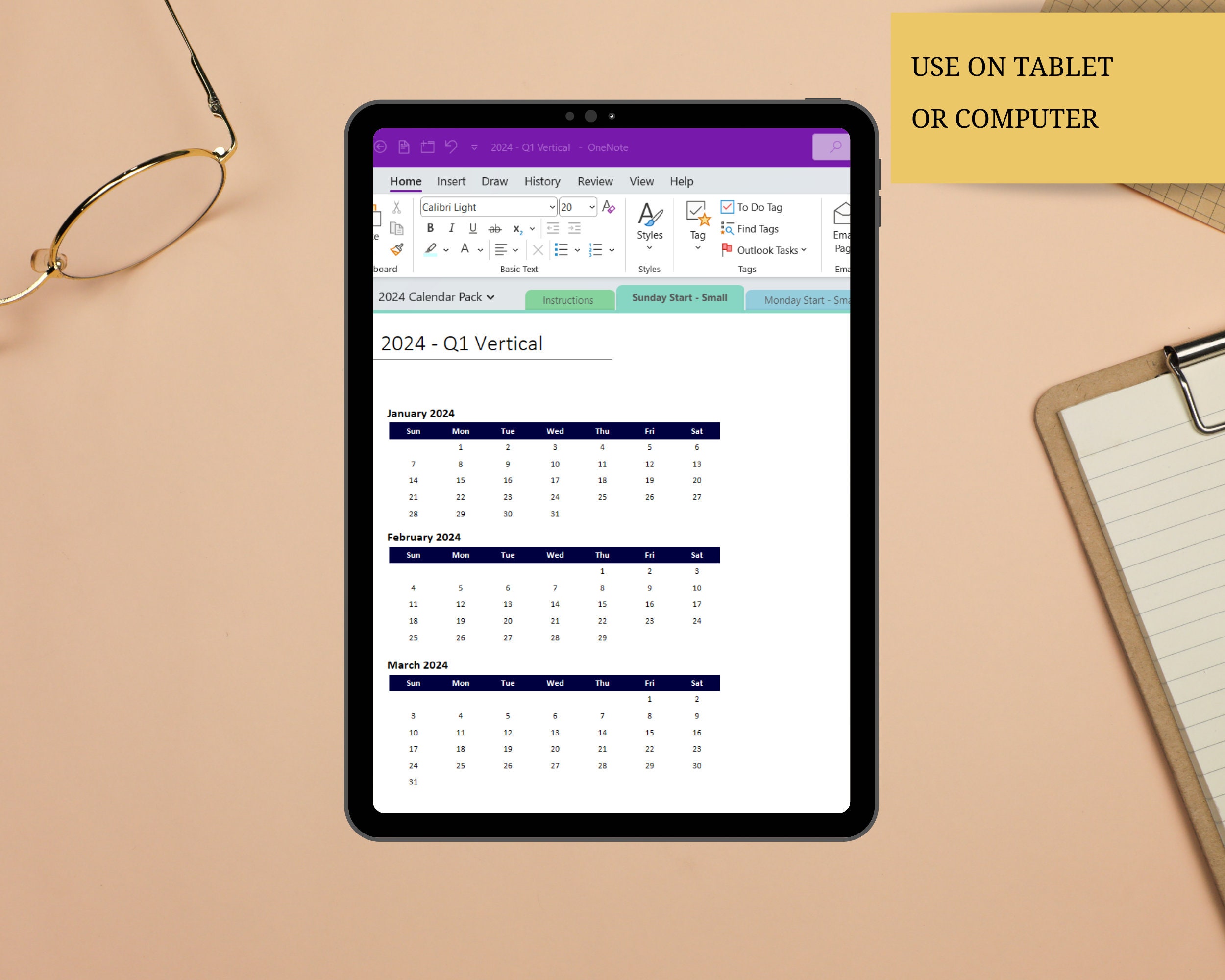 2024 Onenote Calendar Pack, Yearly Quarterly Monthly, Sunday and Monday ...