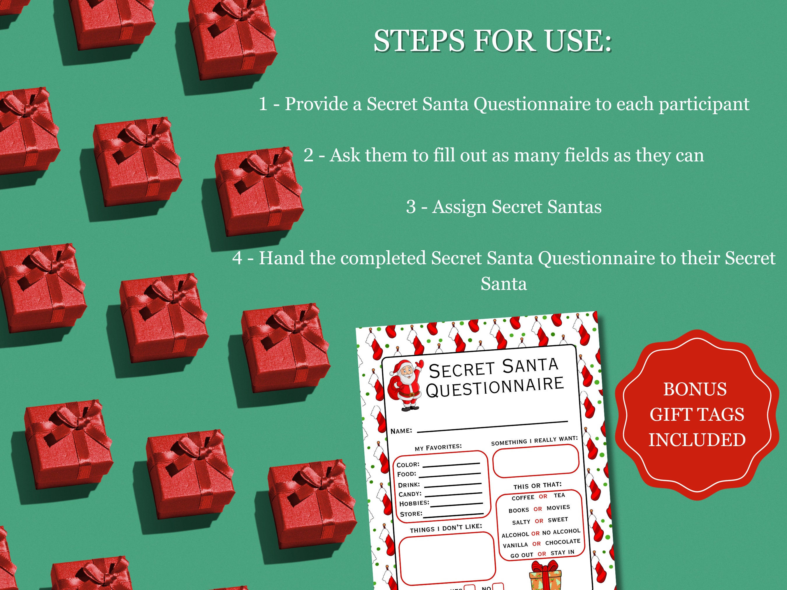 Secret Santa Questionnaire Printable Secret Santa Survey Gift - Etsy