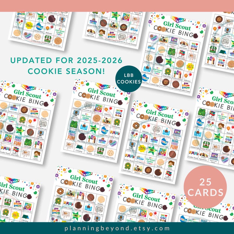 GS Cookie Season Bingo Cards | LBB Cookie Activity | Troop Meeting ...