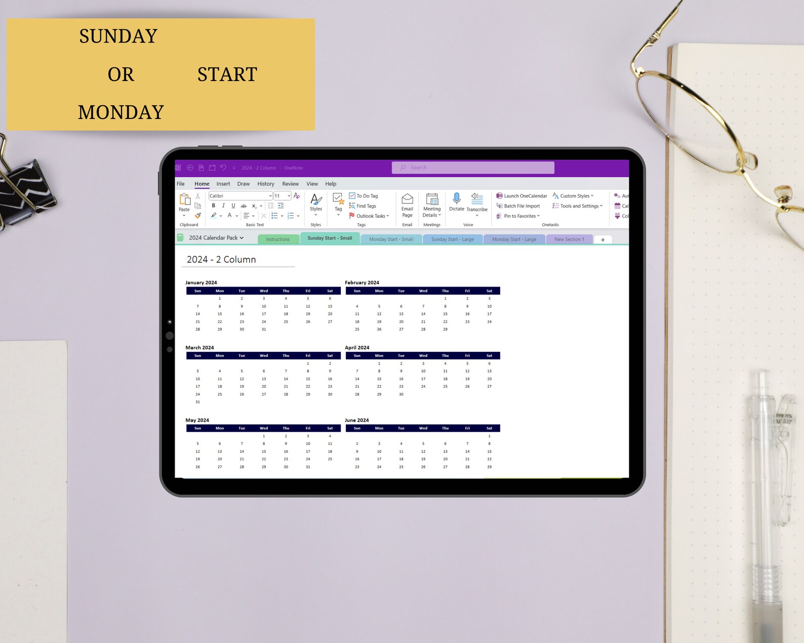 2024 Onenote Calendar Pack, Yearly Quarterly Monthly, Sunday and Monday ...