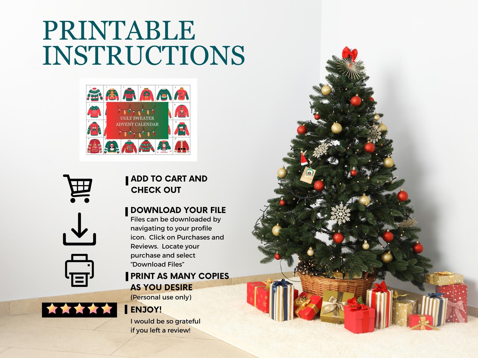 Ugly Sweater Advent Calendar, DIY Advent Calendar Printable, Christmas ...
