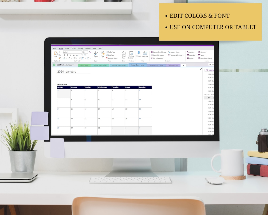 2024 Onenote Calendar Pack, Yearly Quarterly Monthly, Sunday and Monday ...