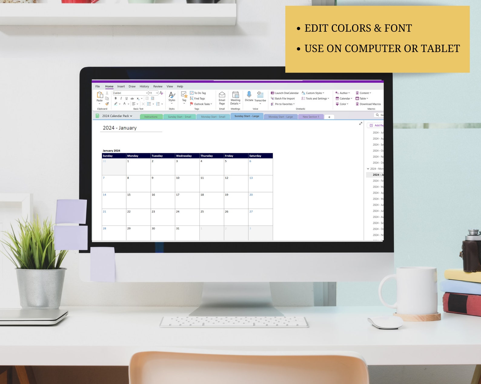 2024 Onenote Calendar Pack, Yearly Quarterly Monthly, Sunday and Monday ...