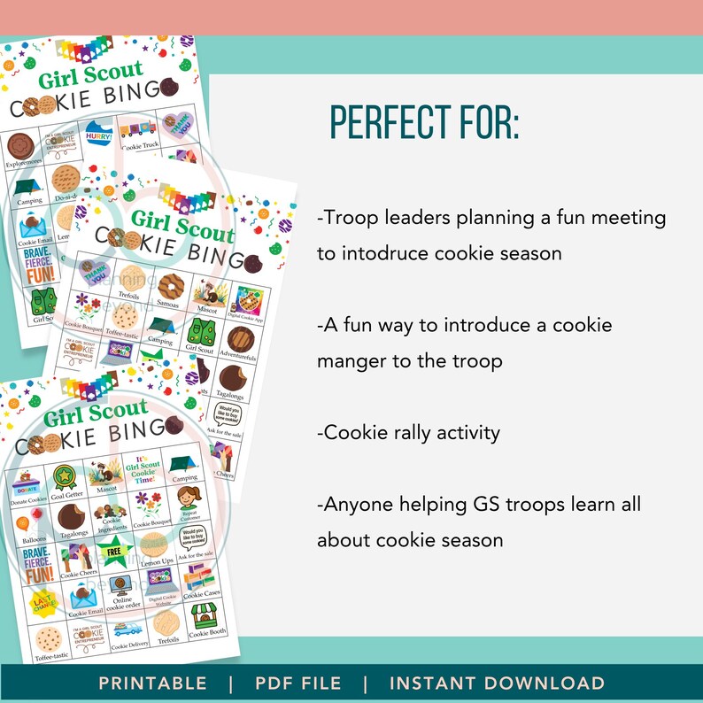 GS Cookie Season Bingo Cards | LBB Cookie Activity | Troop Meeting ...