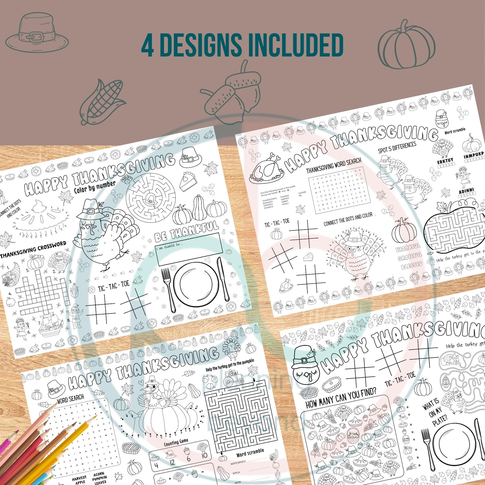 Thanksgiving Kids Activity Mats | Printable Placemat | Instant Download ...