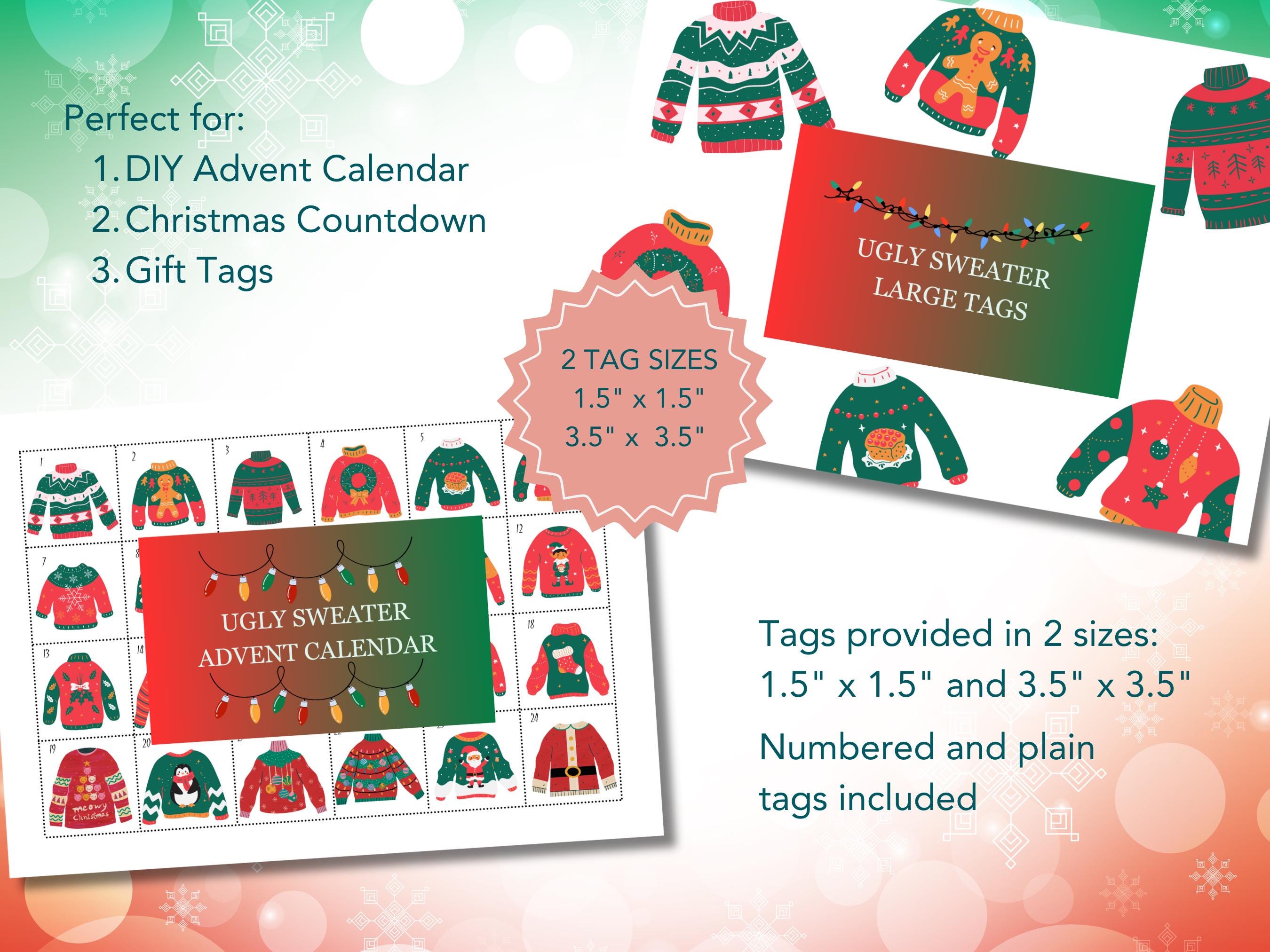 Ugly Sweater Advent Calendar, DIY Advent Calendar Printable, Christmas ...