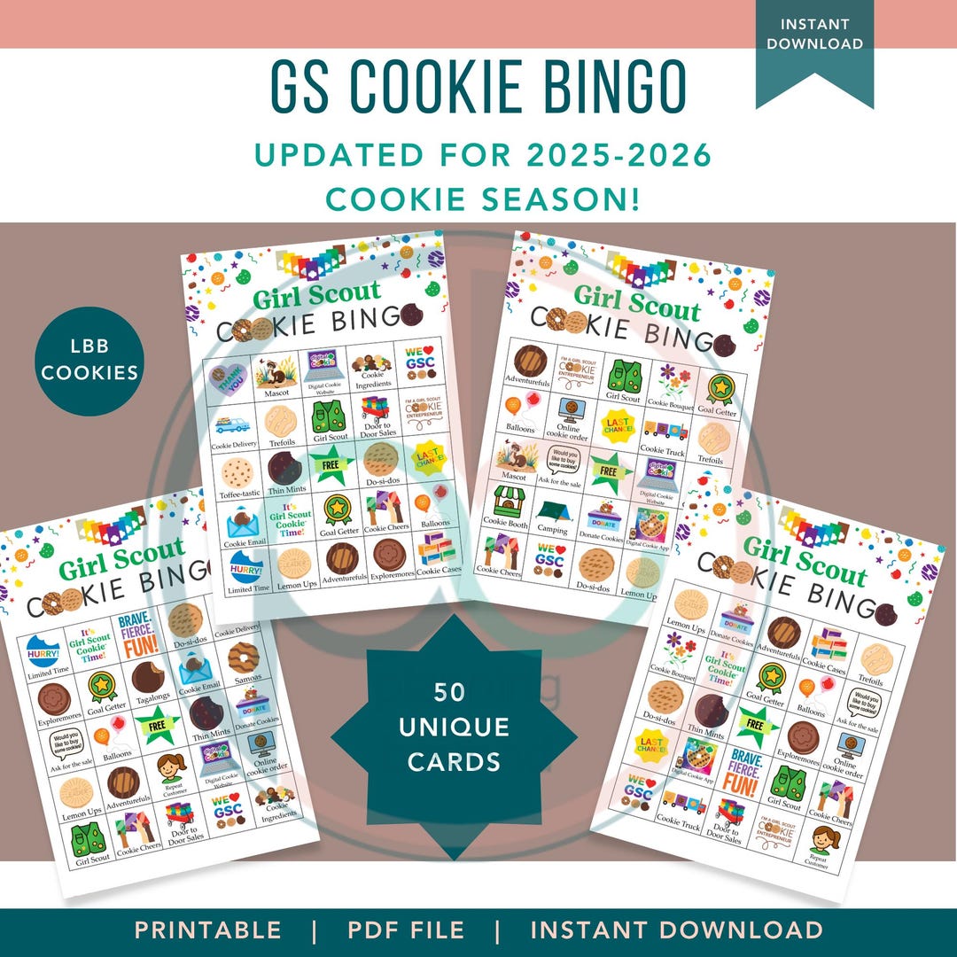GS Cookie Season Bingo Cards | LBB Cookie Activity | Troop Meeting ...