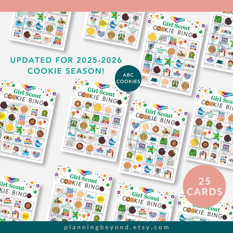 GS Cookie Season Bingo Cards | ABC Cookie Activity | Troop Meeting ...
