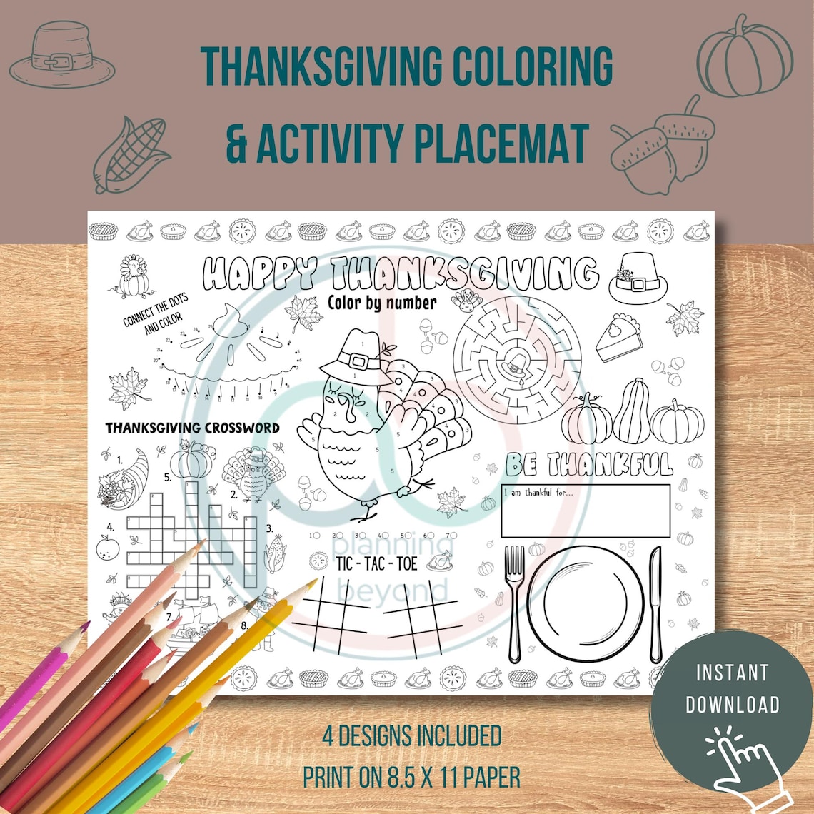 Thanksgiving Kids Activity Mats | Printable Placemat | Instant Download ...