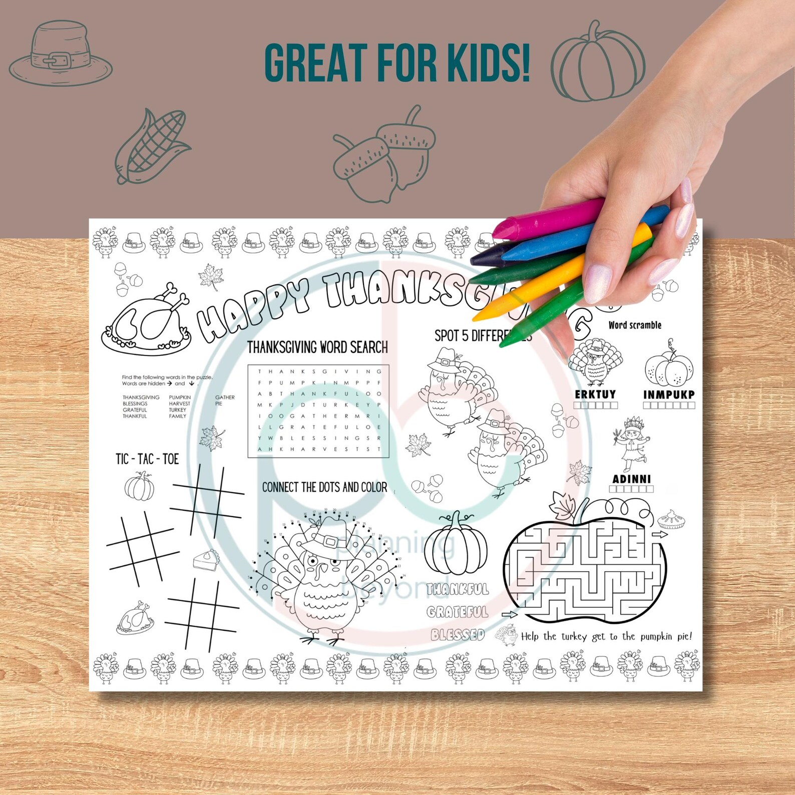 Kids Thanksgiving Coloring Placemat | Printable Placemat Activity Mat ...