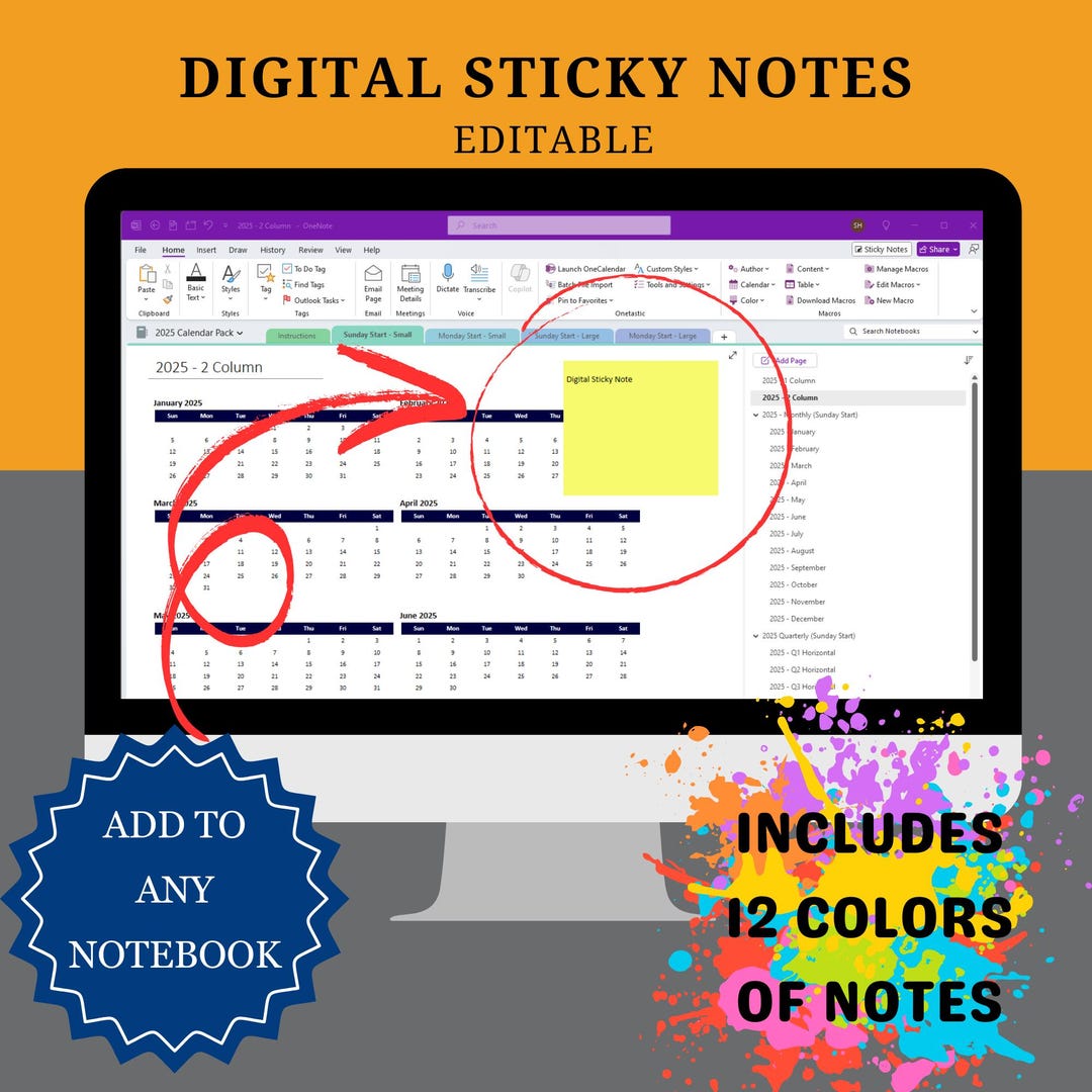 Digital Sticky Note Pack for Onenote, Customizable Notes for Microsoft ...