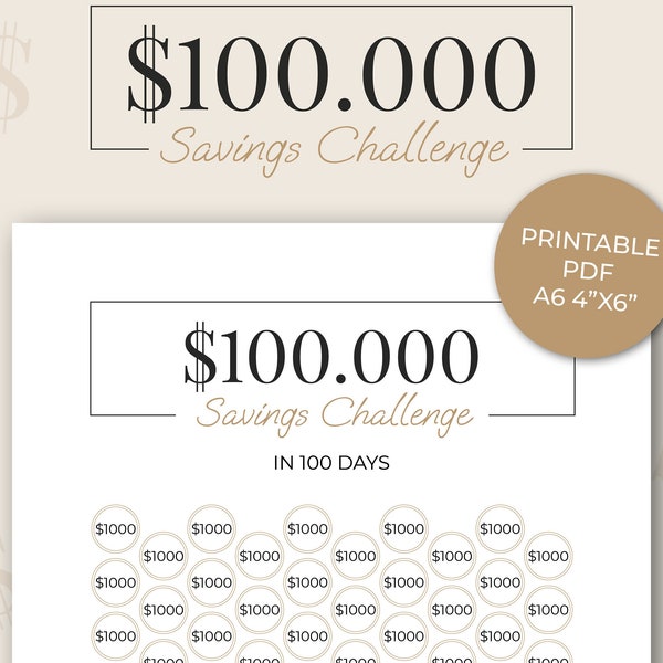 75k Savings Challenge Printable A6 Money Save PDF 75000 in 100 Days ...