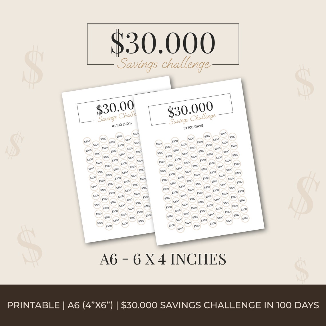 30k Savings Challenge Printable A6 Money Save PDF 30000 in 100 Days ...