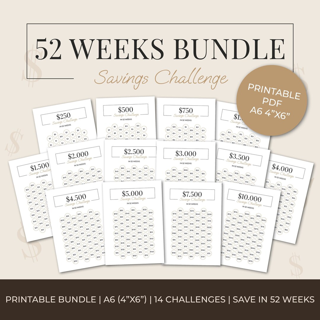Savings Challenge Bundle 52 Weeks Printable 10k 100 Envelopes A6 Budget ...