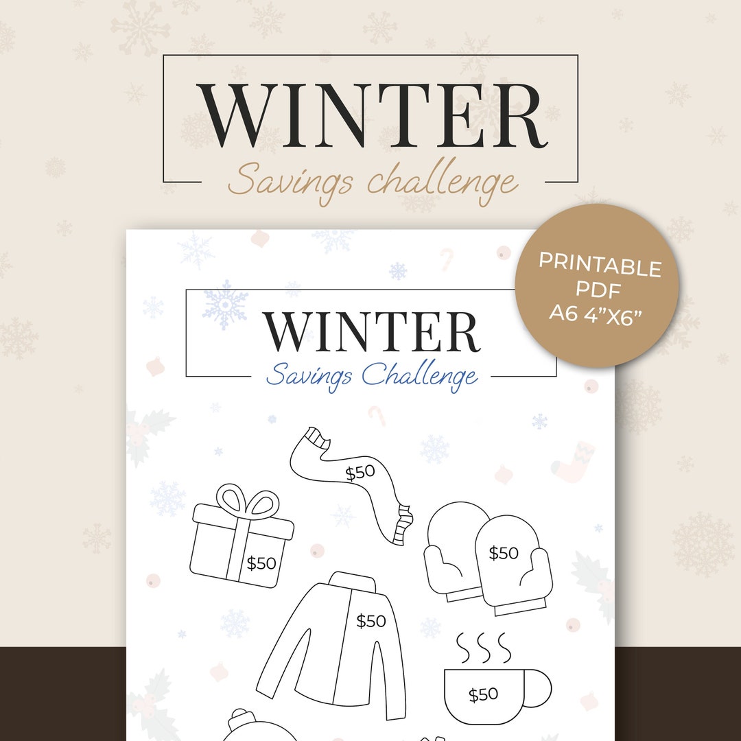 Winter Saving Challenge Printable 50K 10K A6 Budget Binder Save Money Mini 100 Days Envelopes ...