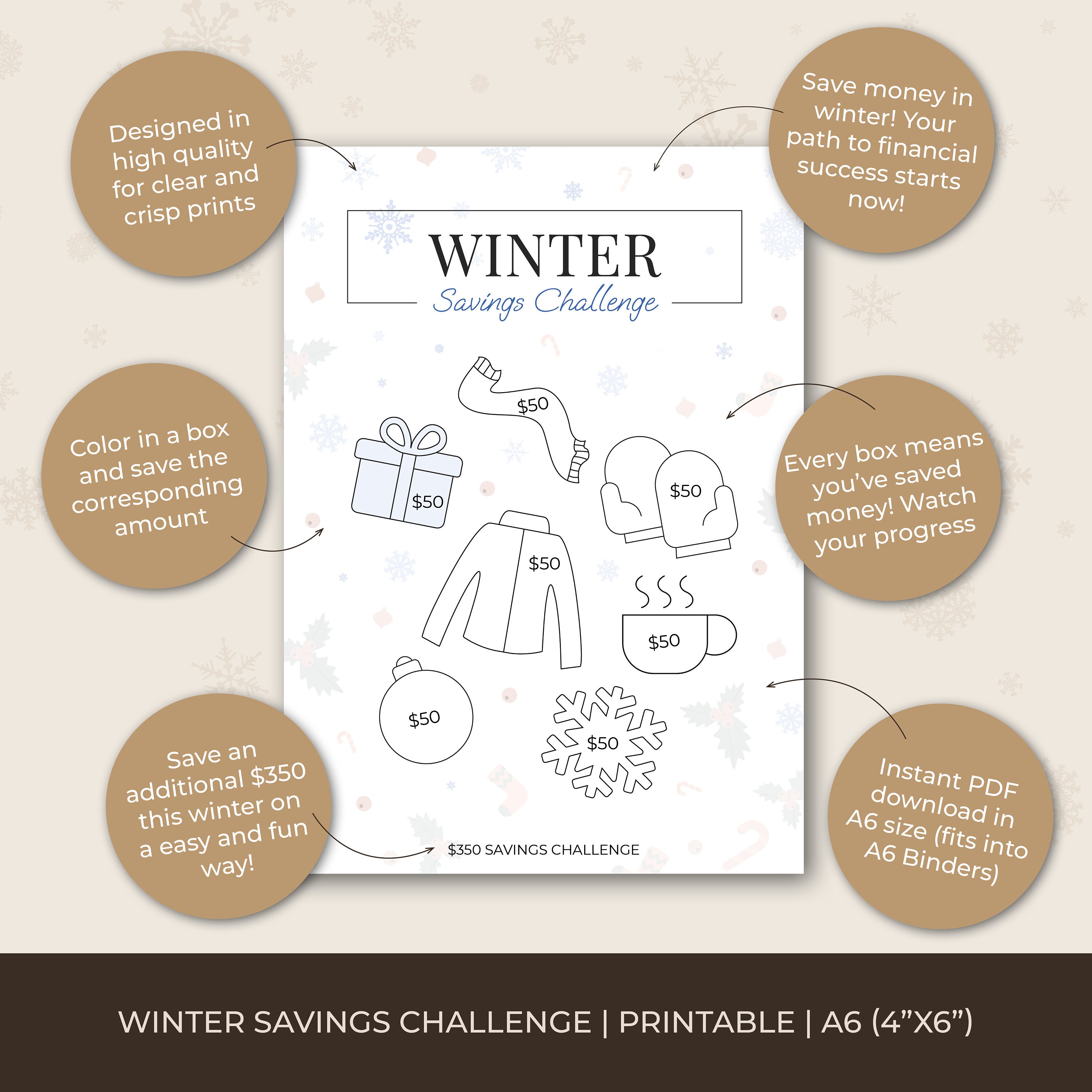 Winter Saving Challenge Printable 50K 10K A6 Budget Binder Save Money Mini 100 Days Envelopes ...