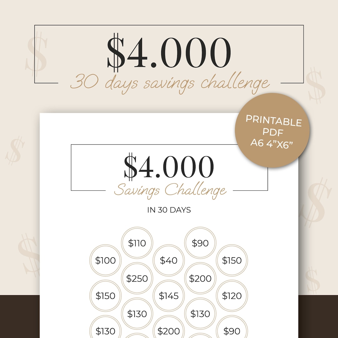 4000 Saving Printable 30 Days Challenge A6 Budget Binder Save Money ...