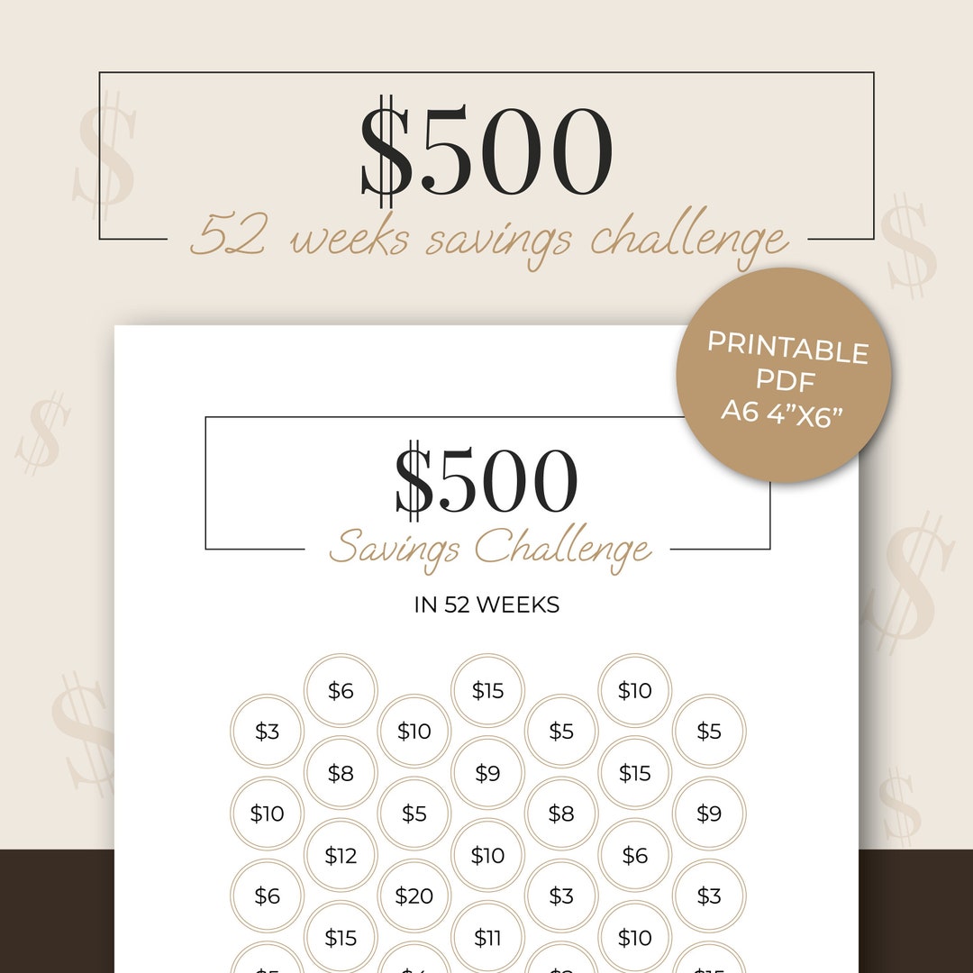 500 Savings Challenge in 52 Weeks Printable 100 Envelopes A6 Budget ...