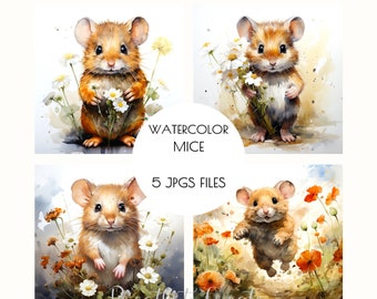 Mice Clipart Set PNG Clipart Mouse, Nursery Wall Art, Watercolor ...