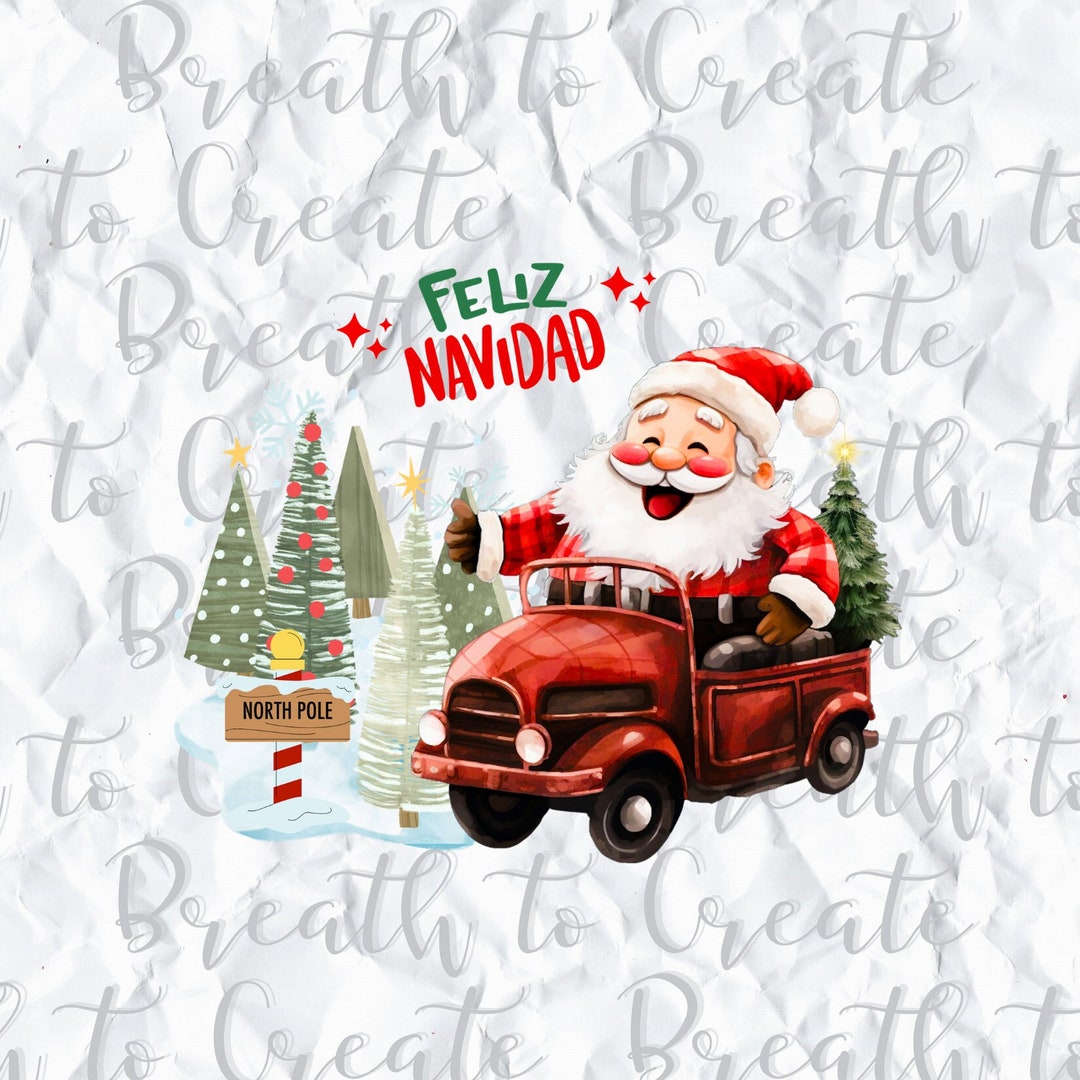 Santa Claus in Red Truck Feliz Navidad Christmas Trees Png - Etsy