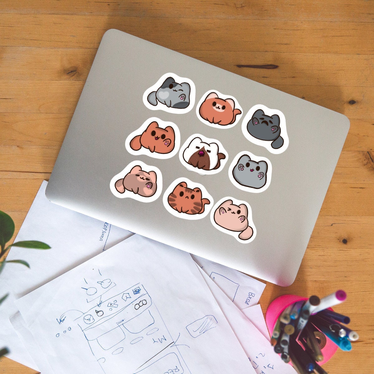 Kawaii Printable Stickers Set Png, 9 Cats Sticker Png, Print and Cut ...