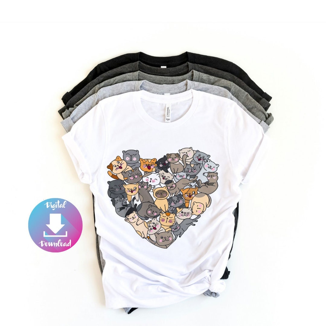 Cat Heart Print, Hearts of Cats, Cat Lover Gift, Cat Line Print, Cat ...