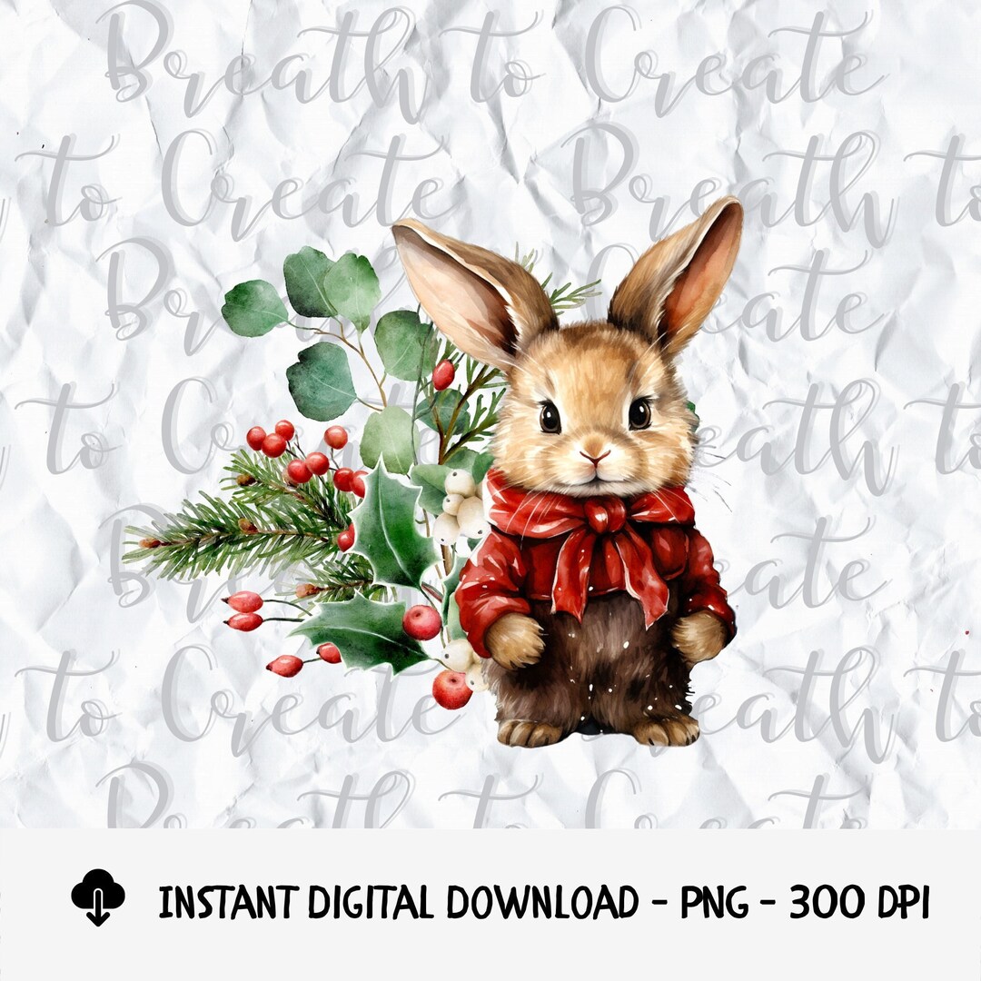 Christmas Rabbit & Greenery PNG Bunny Rabbit Sublimation - Etsy