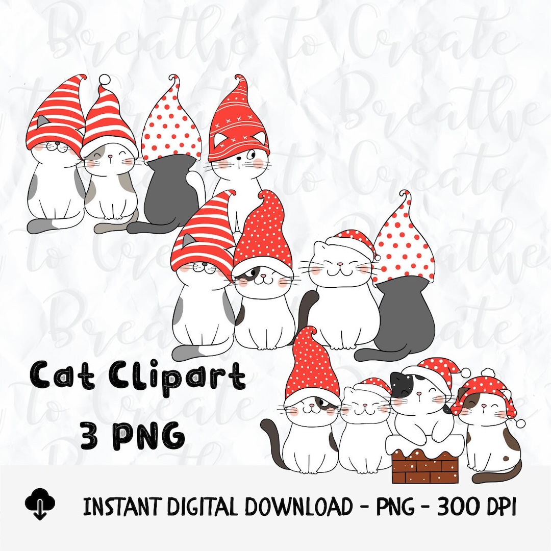 Meowy Christmas Cat Clipart: 3 PNG Designs (digital Download) - Etsy
