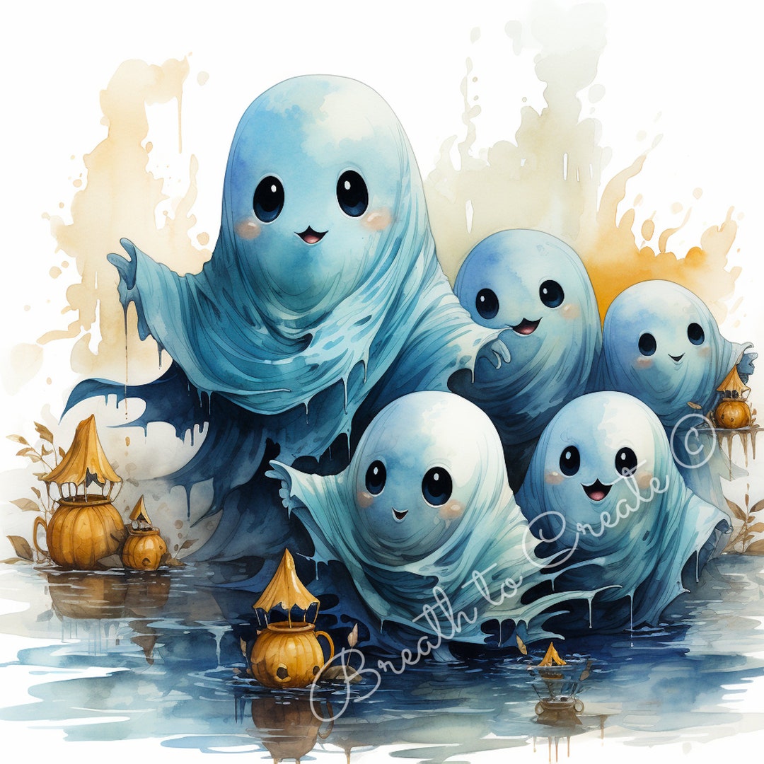 Whimsical Watercolor Ghosts Clipart, Halloween Clipart, Spooky ...
