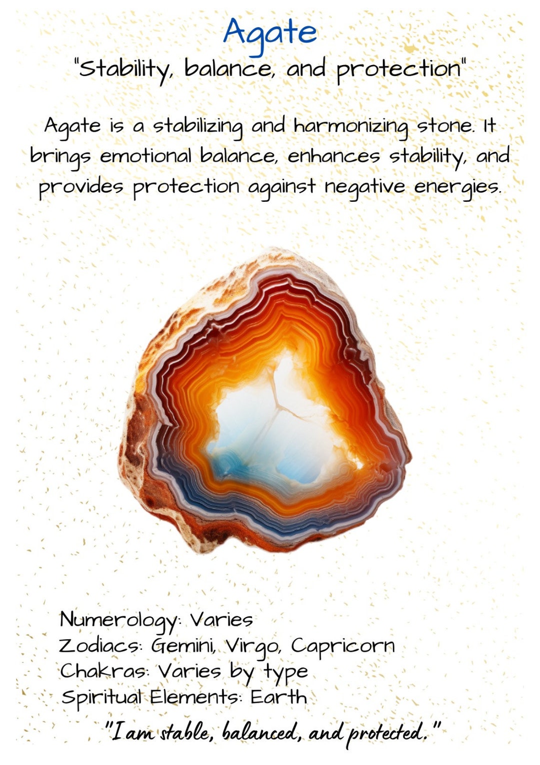 Agate, Crystal Meaning Card Printable PDF, Numerology, - Etsy