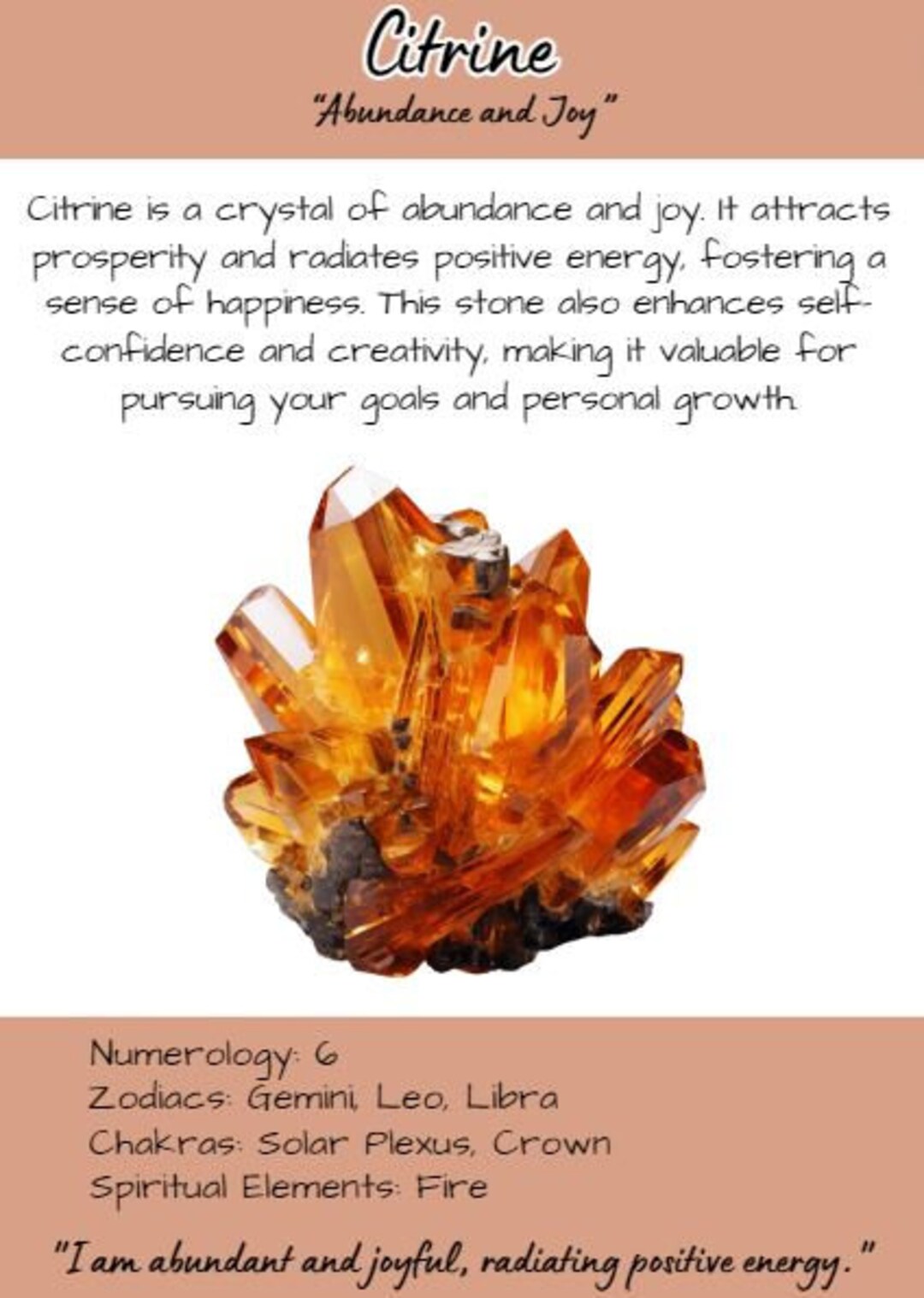 Citrine Crystal Meaning Card Bundle Crystal Information Cards Gemstone ...