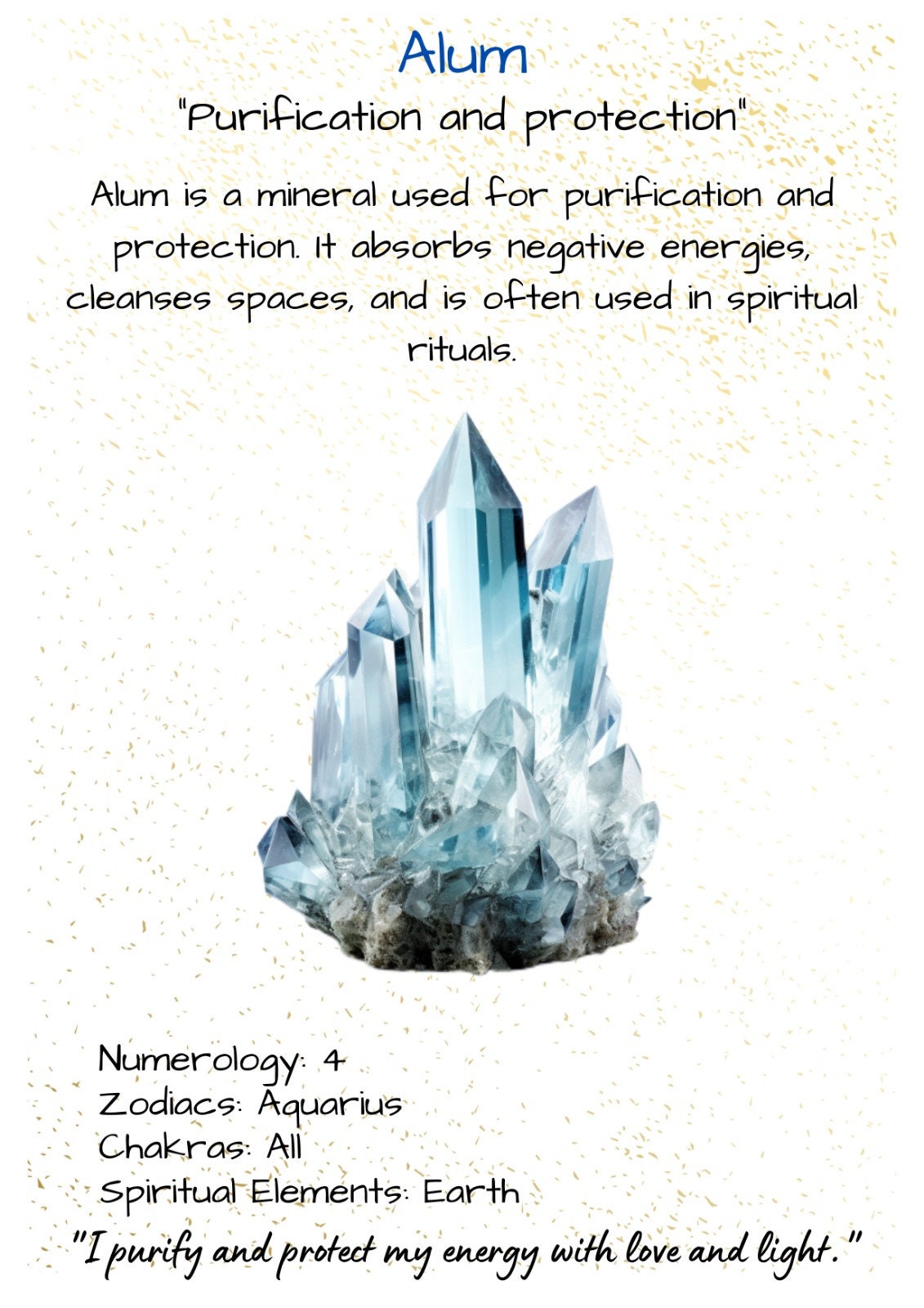 Alum Crystal Meaning Card Printable PDF Numerology - Etsy