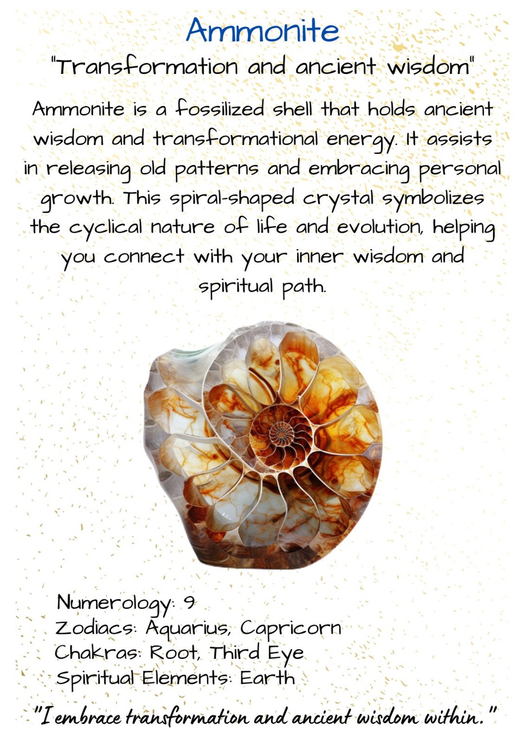 Ammonite Crystal Meaning Card Printable PDF Numerology - Etsy