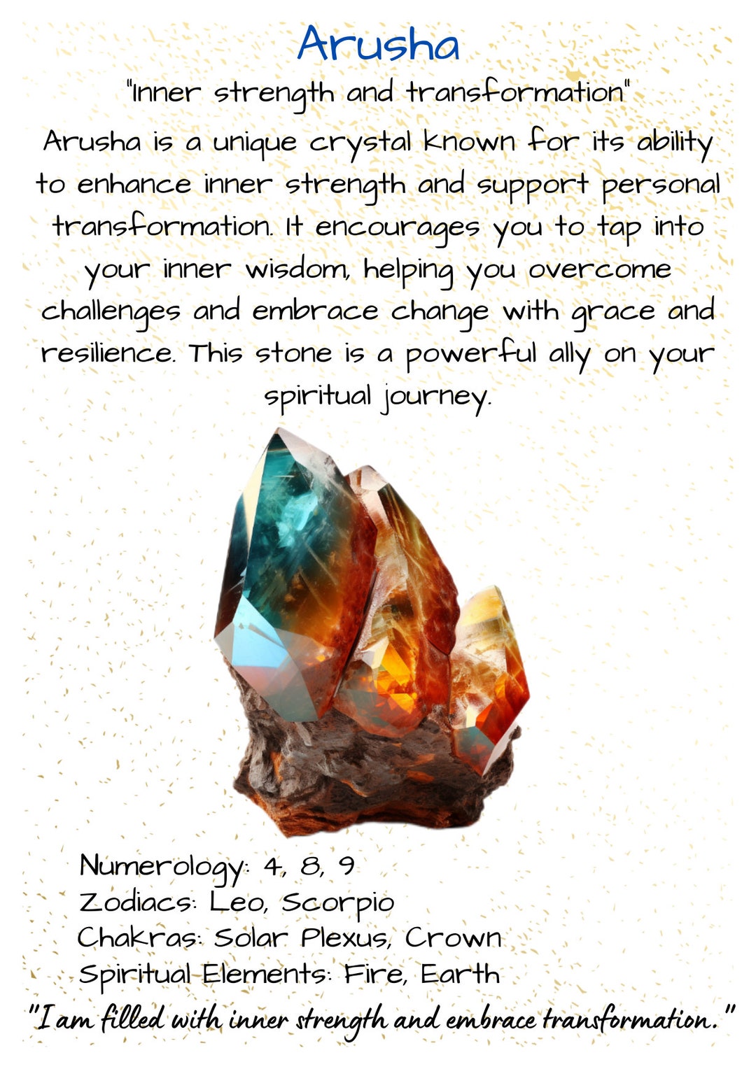 Arusha, Crystal Meaning Cards, Printable PDF, Numerology Cards - Etsy