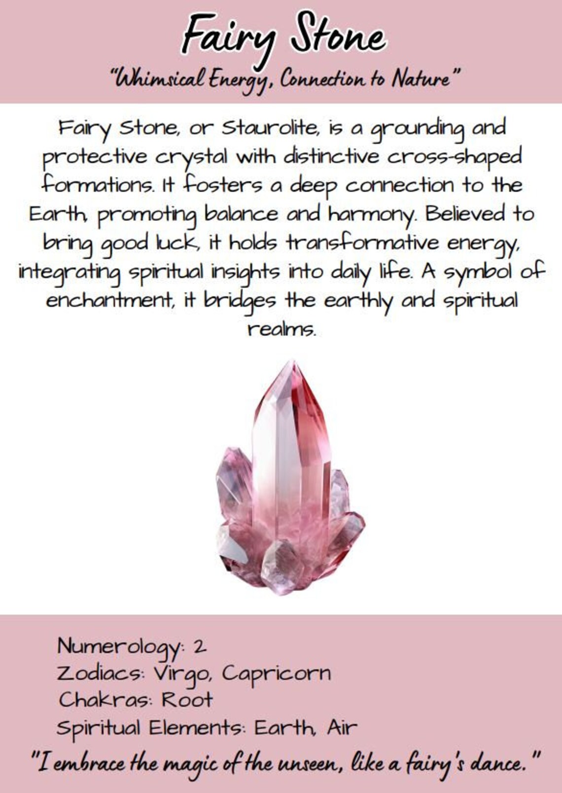 Fairy Stone Crystal Meaning Card Bundle Crystal Information Cards ...
