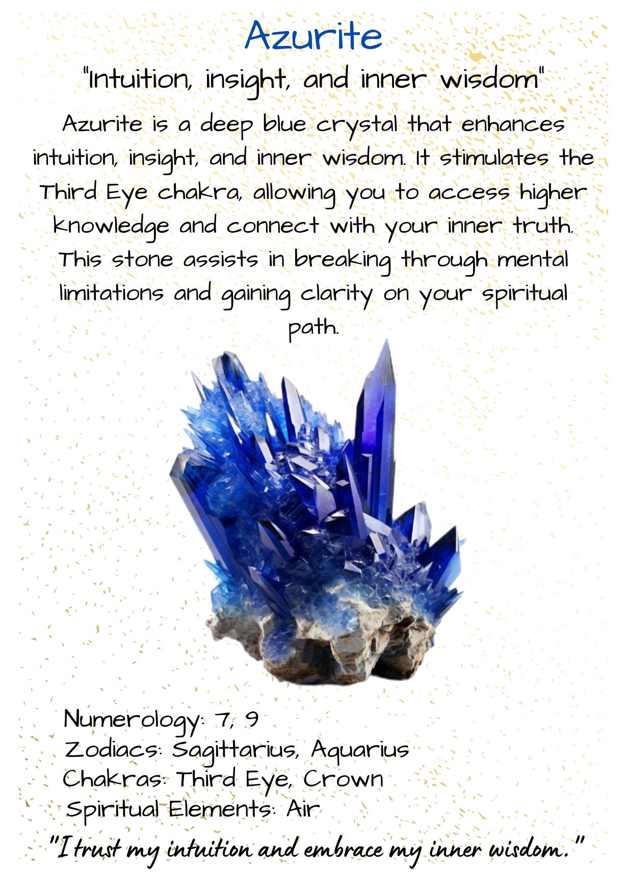 Azurite Crystal Meaning Cards Printable PDF Numerology - Etsy