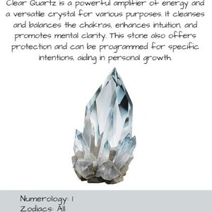 Clear Quartz Crystal Meaning Card Bundle Crystal Information Cards ...