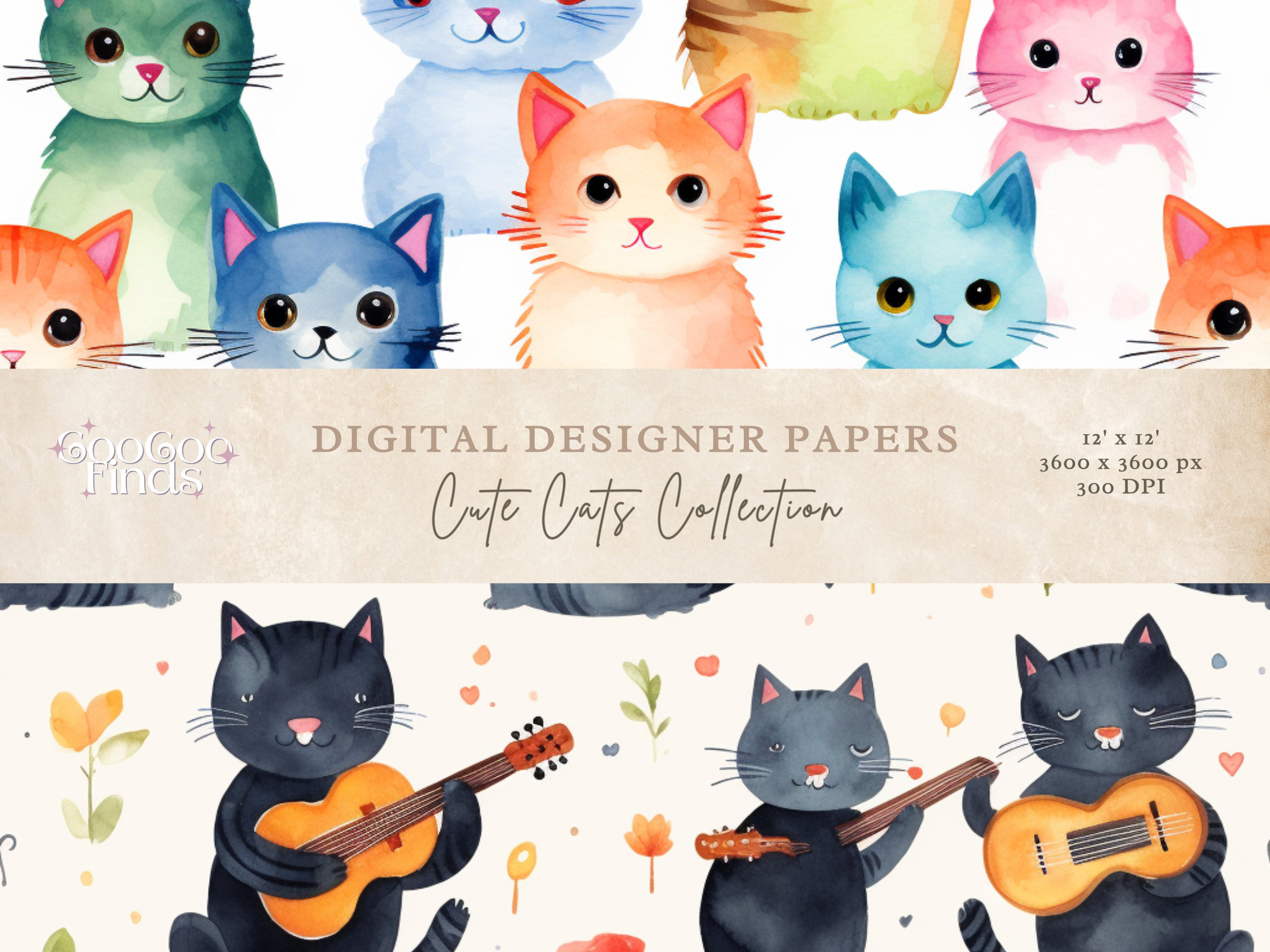 Cute Cats Seamless Pattern Digital Paper Cat Lover Gift Cat Print ...