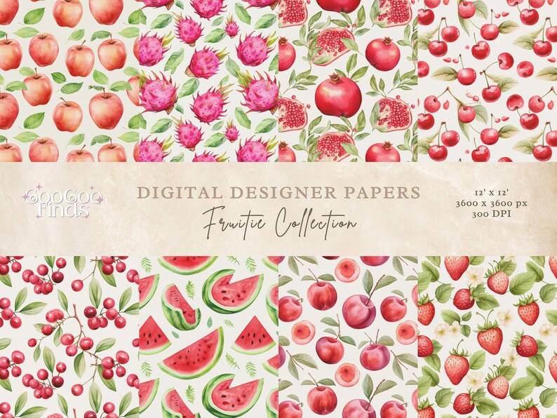 Watercolor Fruit Digital Paper Pack Printable Fruit Patterns ...