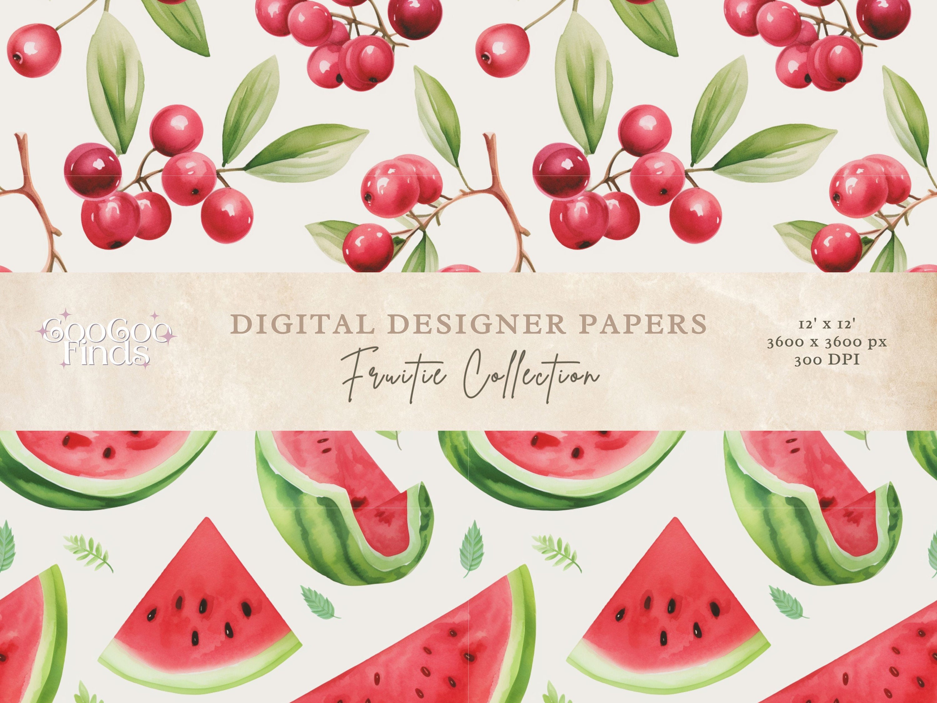 Watercolor Fruit Digital Paper Pack Printable Fruit Patterns ...